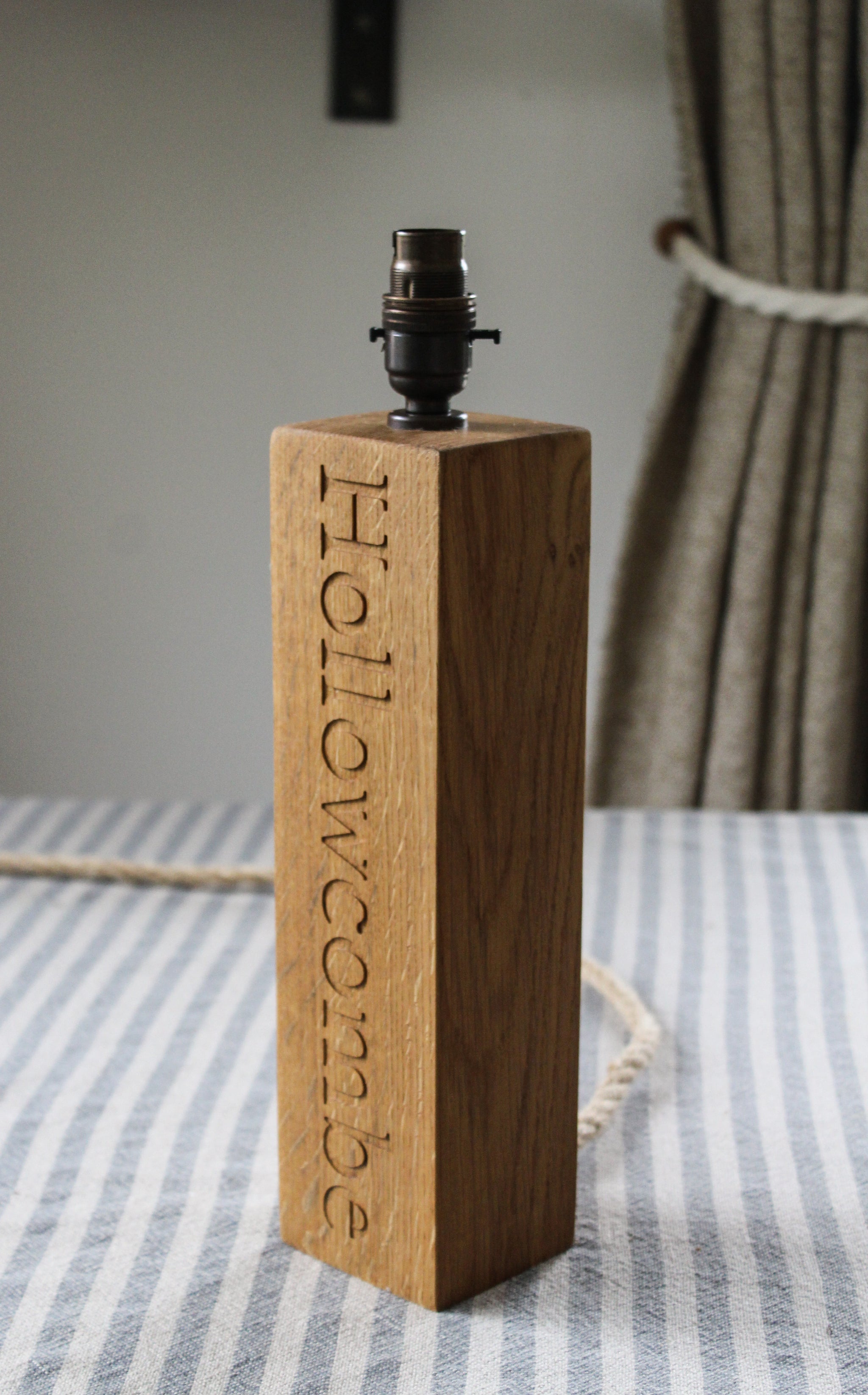 Personalised Wooden Engraved Lamp Base | Grain Designs