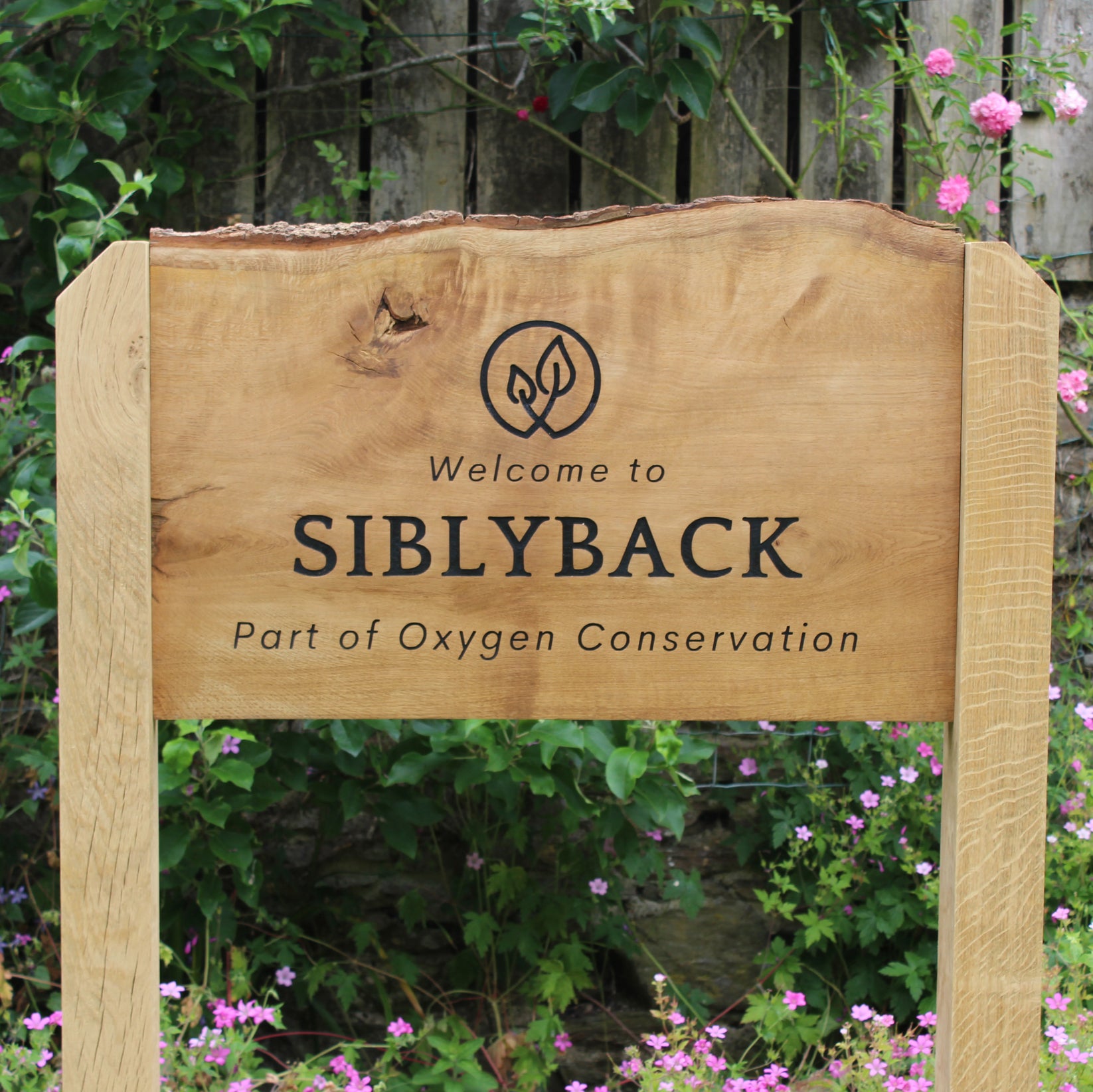 Engraved Live Edge Oak Estate Signage | Grain Designs