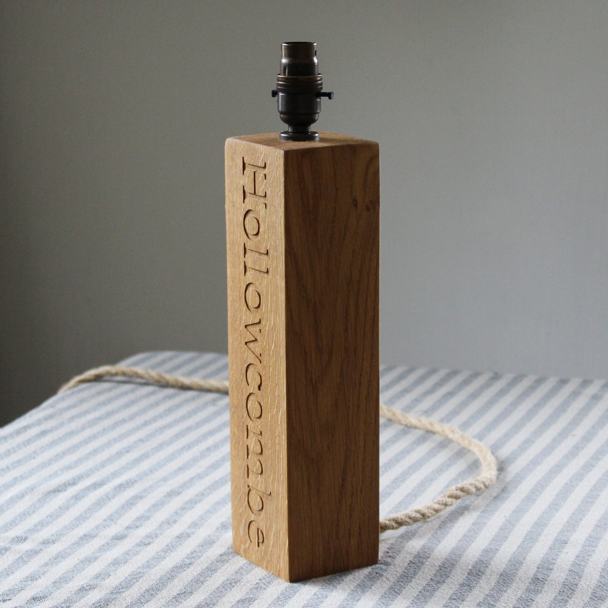Personalised Wooden Engraved Lamp Base | Grain Designs