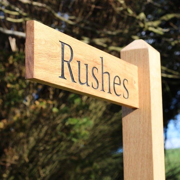 Tall Engraved Oak House Sign Post | Grain Designs