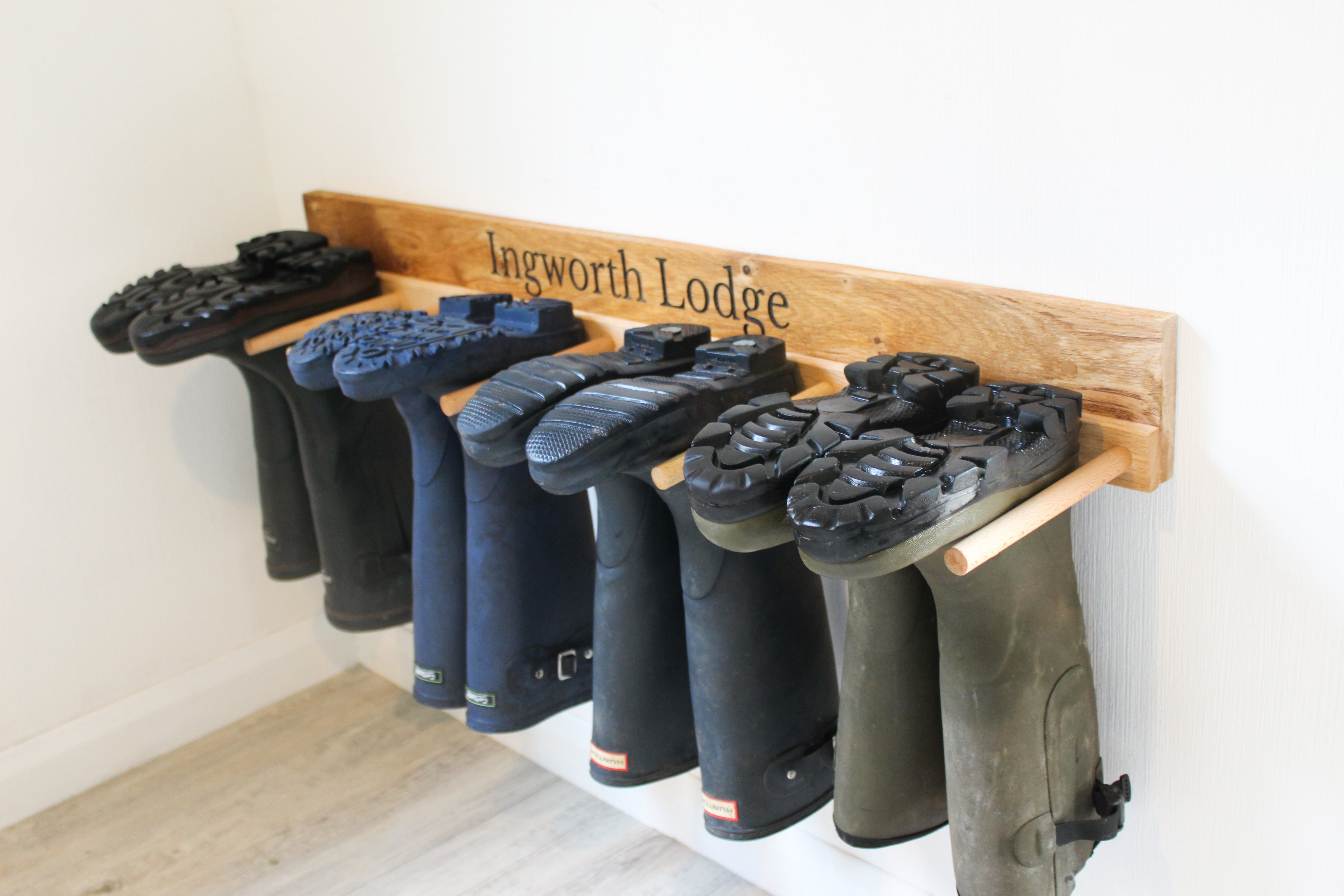 Family Wooden Engraved Boot Floor Rack | Grain Designs