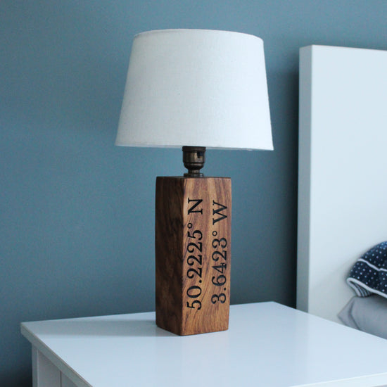Personalised Wooden Engraved Lamp Base | Grain Designs