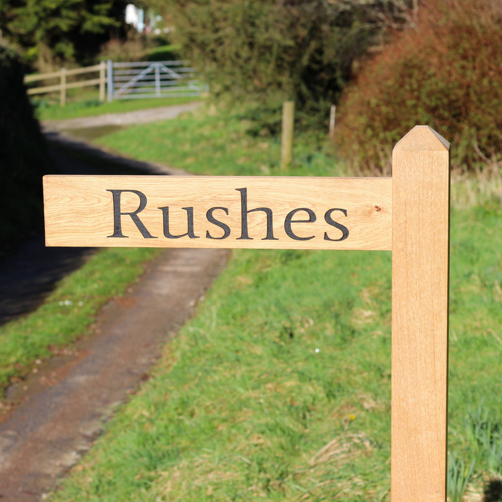 Tall Engraved Oak House Sign Post | Grain Designs