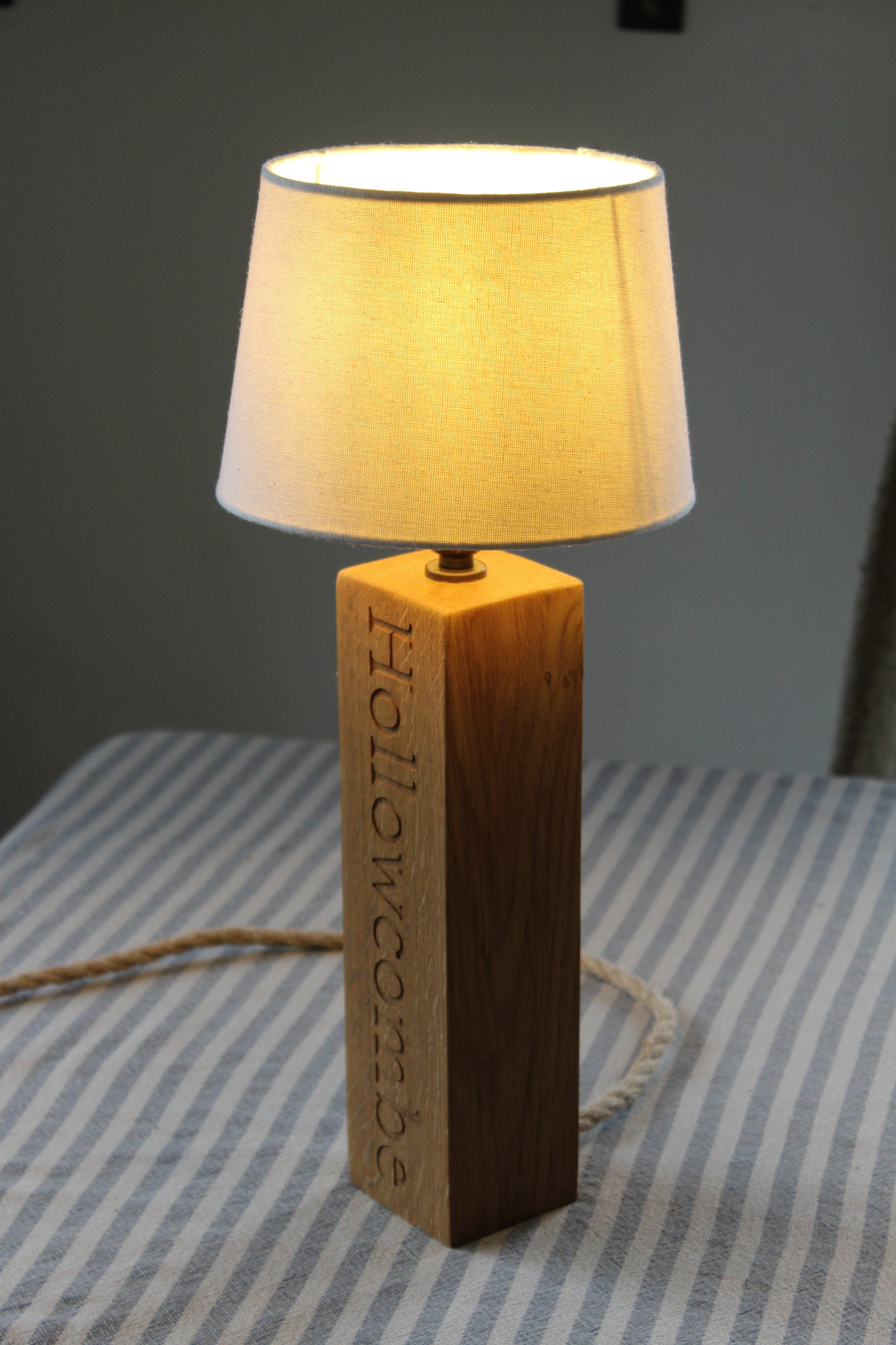 Personalised Wooden Engraved Lamp Base | Grain Designs