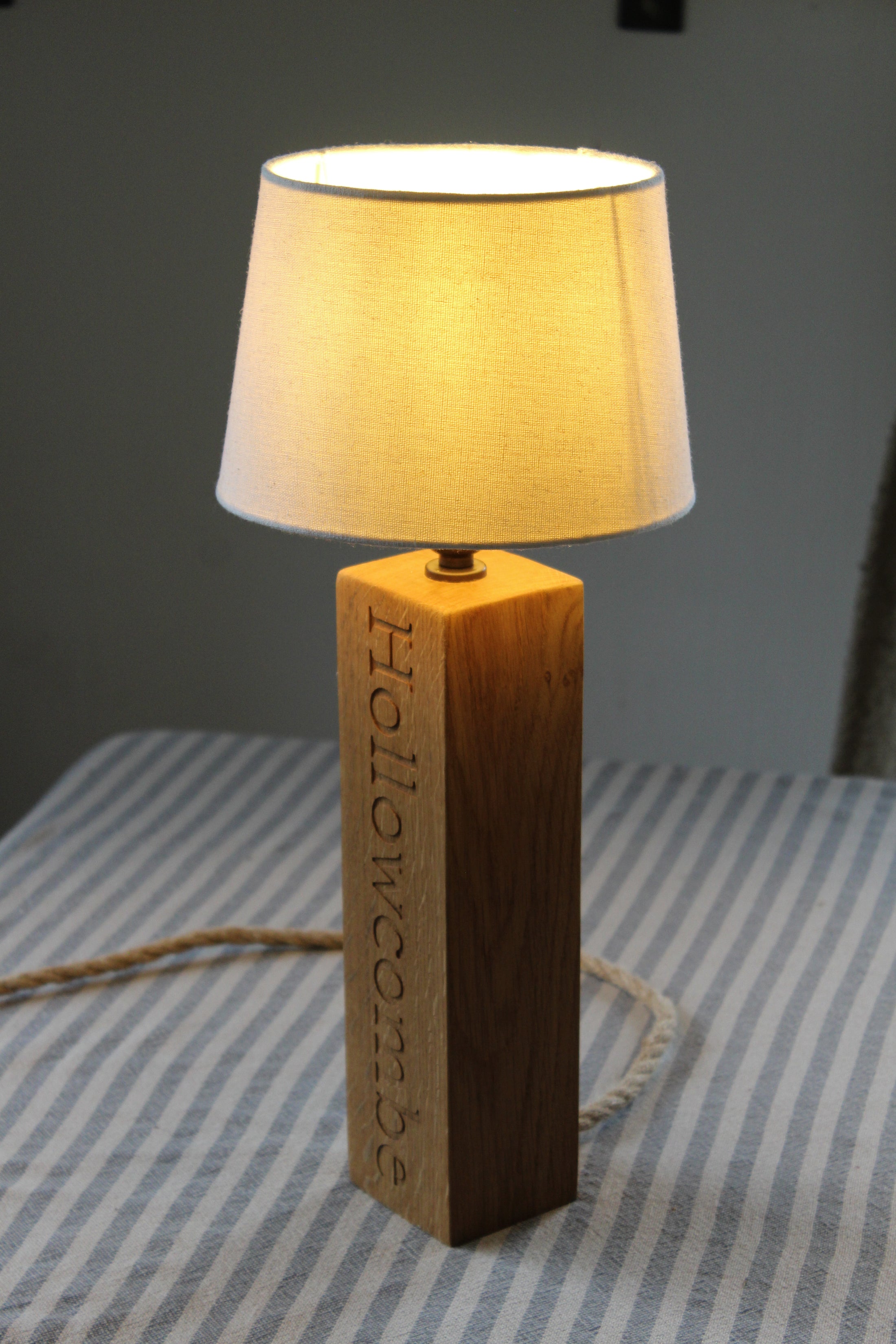 Personalised Wooden Engraved Lamp Base | Grain Designs