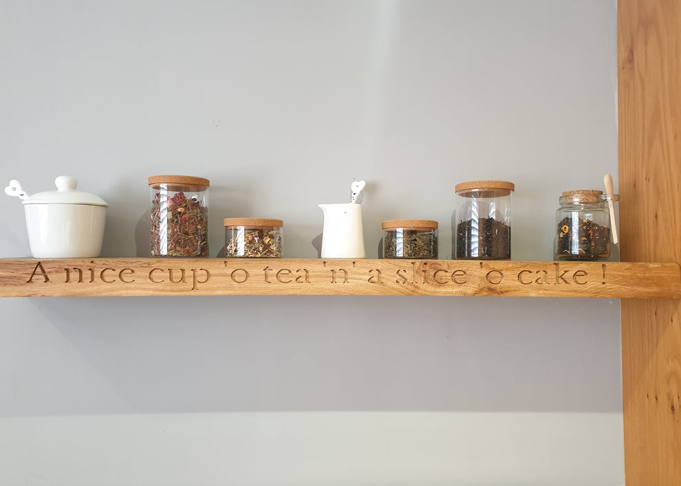 Personalised Engraved Floating Oak Shelf | Grain Designs