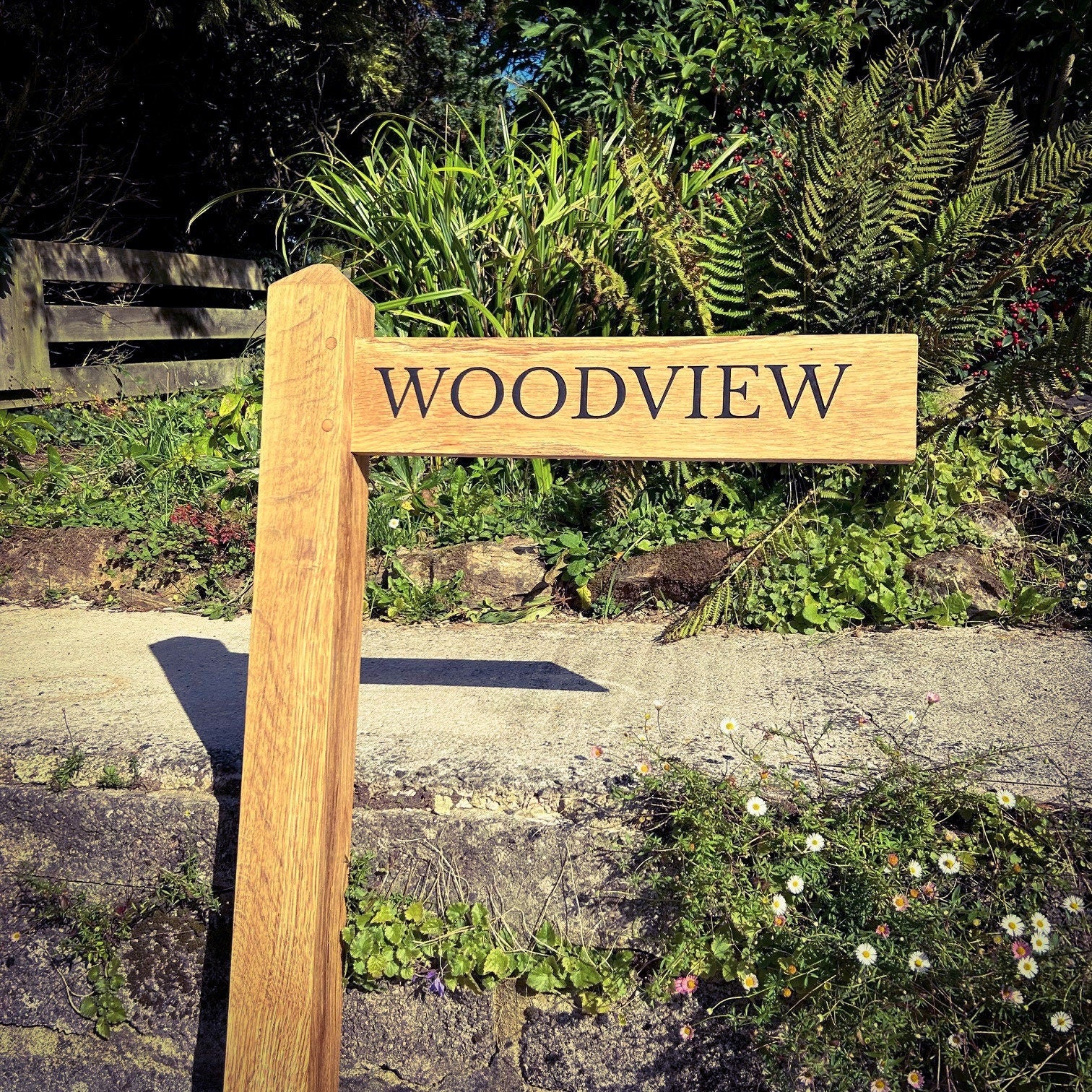 Tall Engraved Oak House Sign Post | Grain Designs