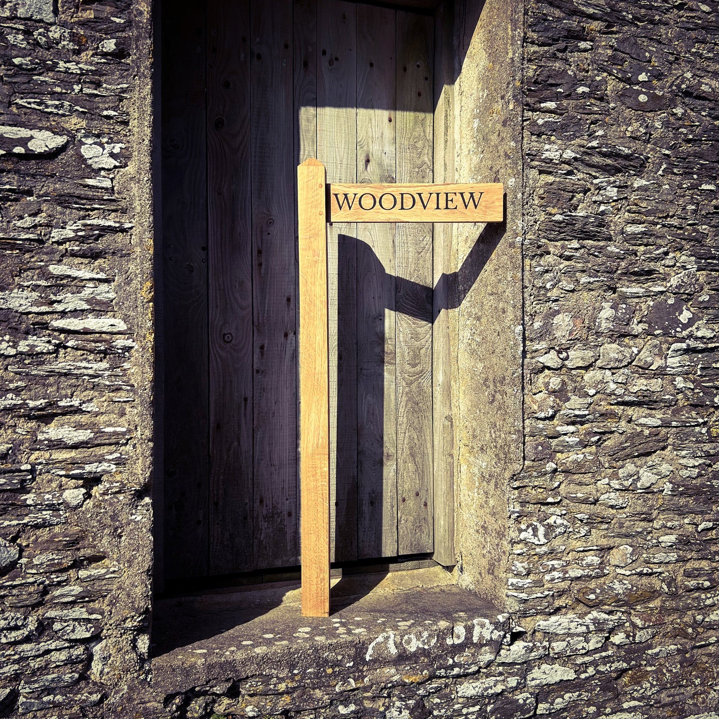 Tall Engraved Oak House Sign Post | Grain Designs